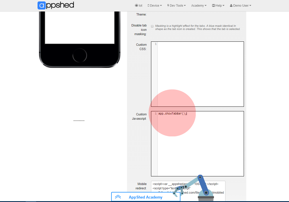 AppShed Hiding The Tab Bar